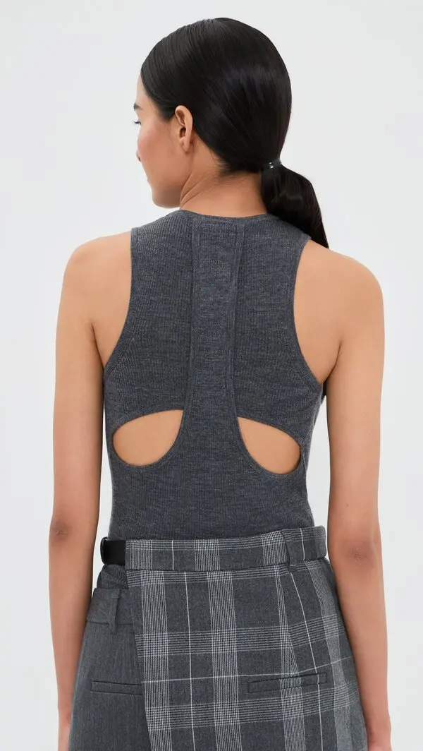 Tibi Feather Weight Ribbed Cut Out Tank - Charcoal Grey
