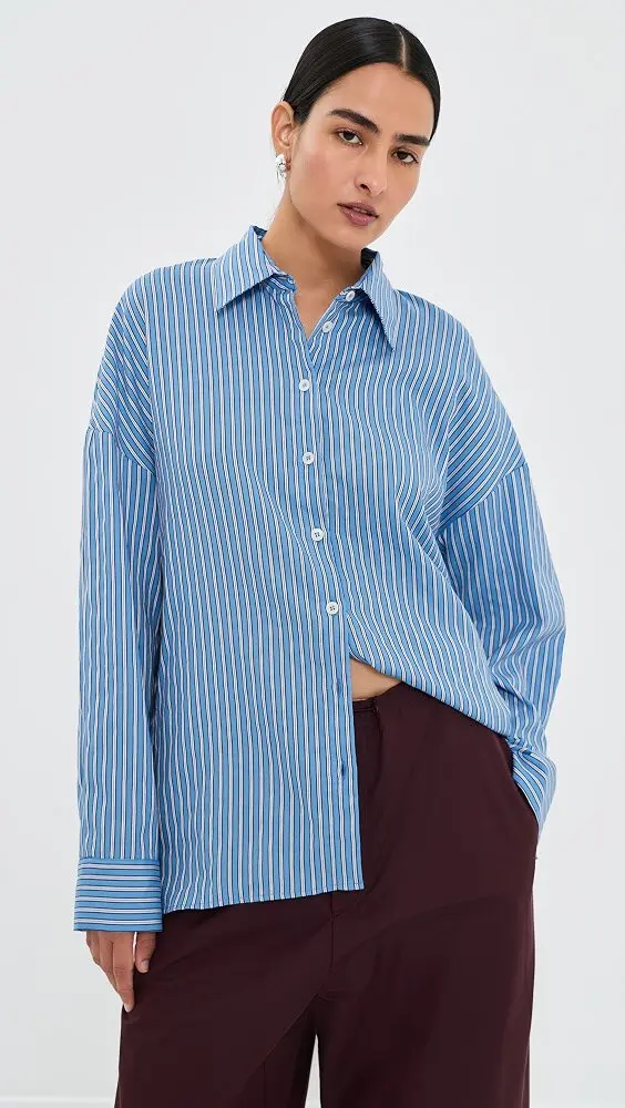 Tibi Edmund Lyocell Stripe Oversized Shirt