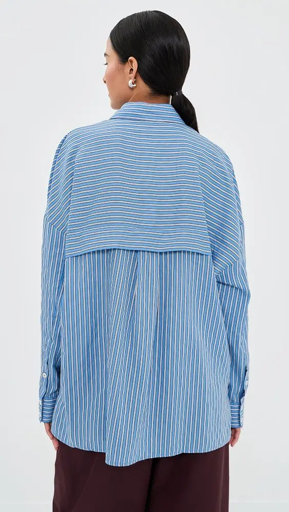 Tibi Edmund Lyocell Stripe Oversized Shirt