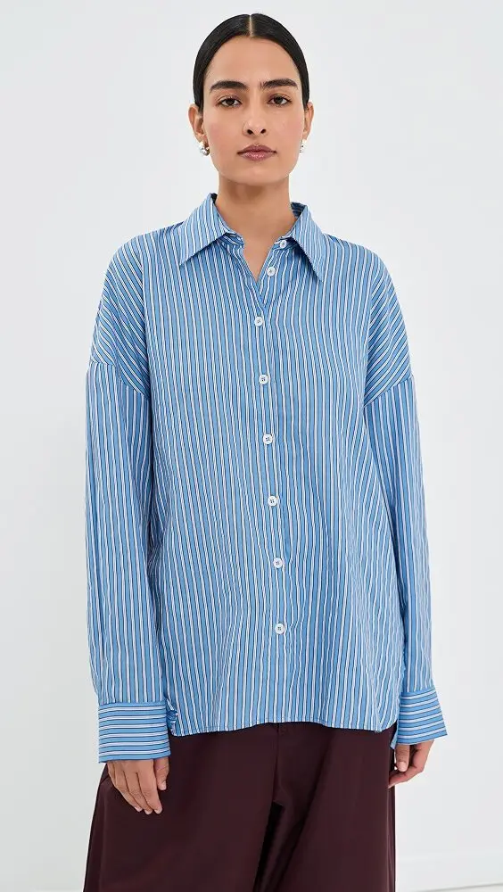 Tibi Edmund Lyocell Stripe Oversized Shirt