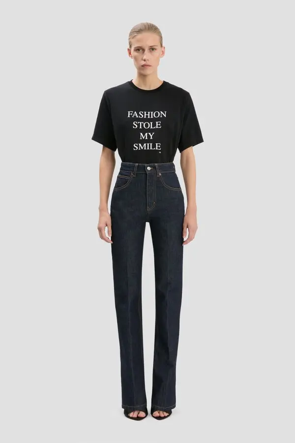 Victoria Beckham Fashion Stole My Smile' Slogan T-shirt - Black