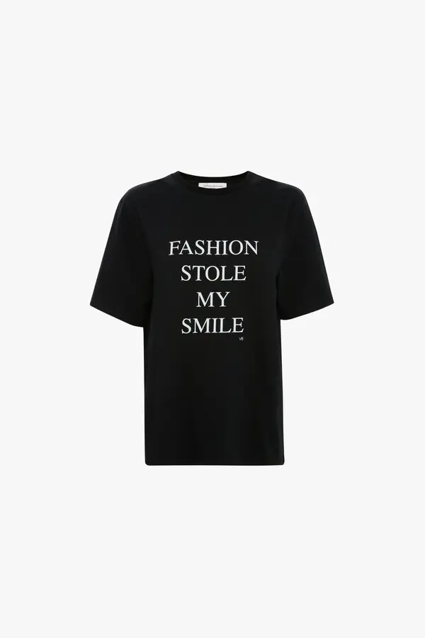 Victoria Beckham Fashion Stole My Smile' Slogan T-shirt - Black