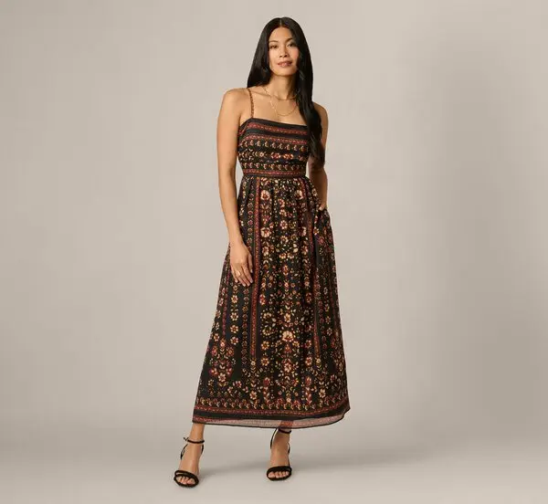 Adrianna Papell Floral Stripe Print Maxi Sundress