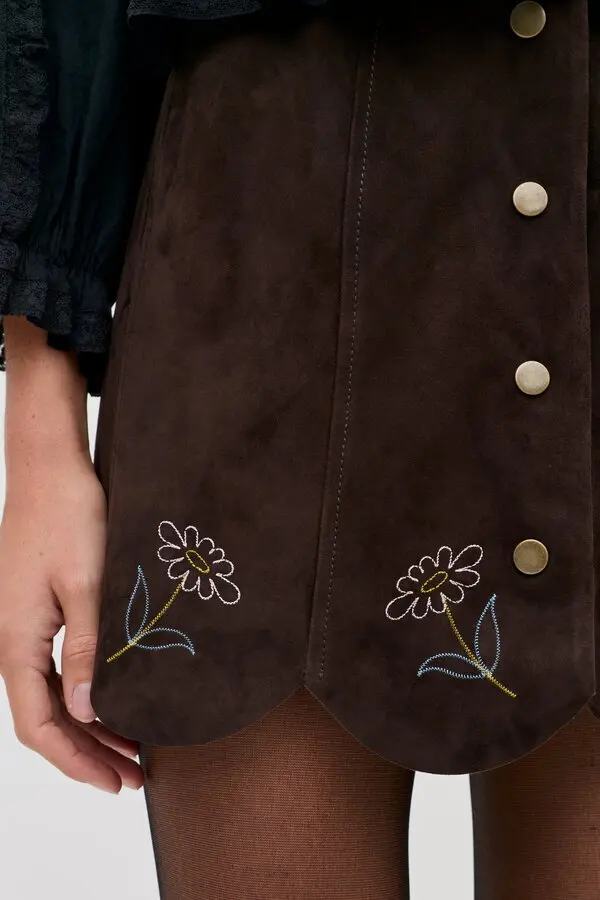 Rixo Caris Embroidered Daisy Mini Skirt