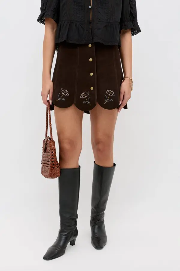 Rixo Caris Embroidered Daisy Mini Skirt