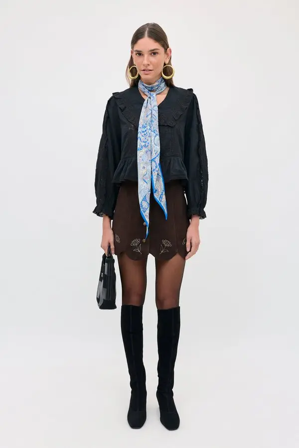 Rixo Caris Embroidered Daisy Mini Skirt