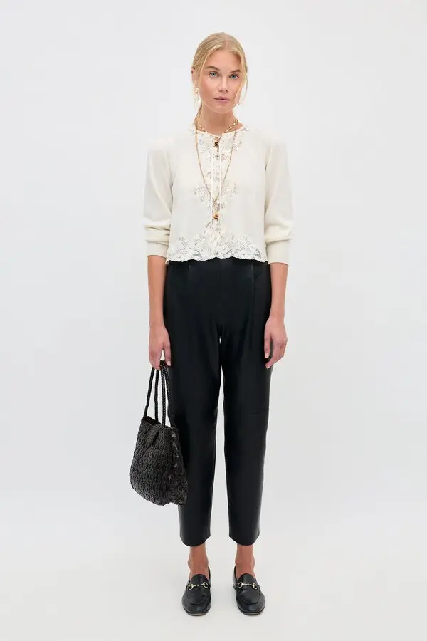 Rixo Nori Charcoal Leather Trousers - Black