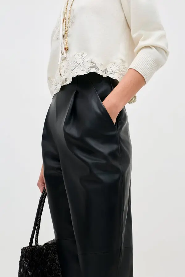 Rixo Nori Charcoal Leather Trousers