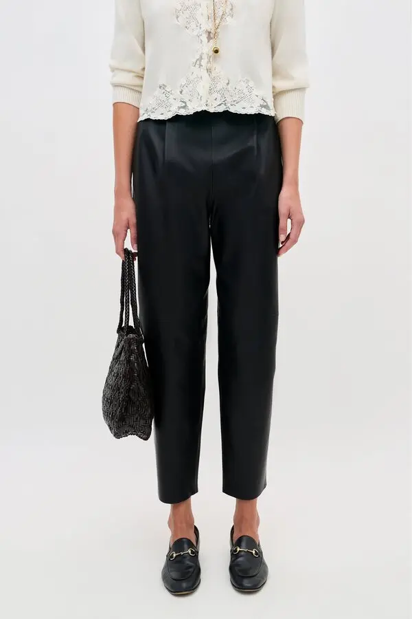 Rixo Nori Charcoal Leather Trousers