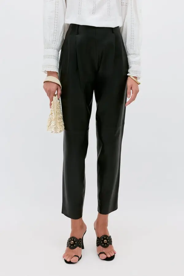 Rixo Nori Charcoal Leather Trousers