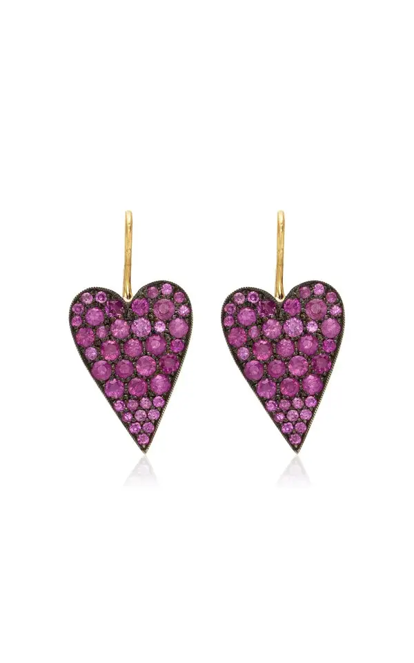 SYLVA & CIE Table Heart 18k Yellow Gold Sapphire Earrings