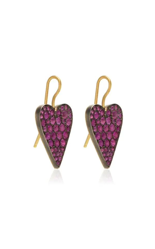 SYLVA & CIE Table Heart 18k Yellow Gold Sapphire Earrings