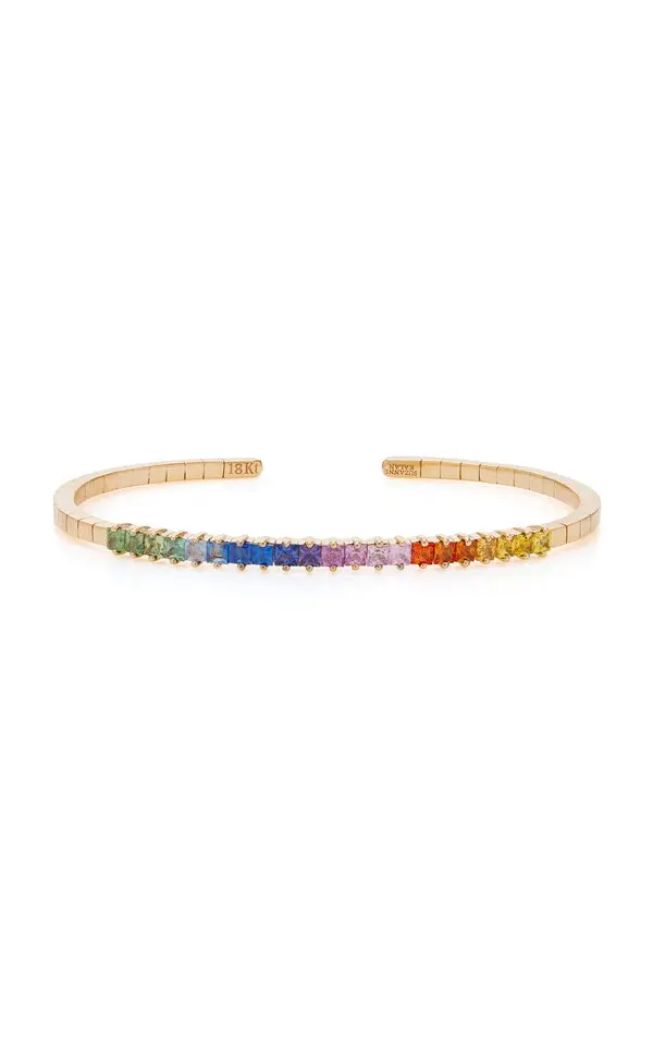 SUZANNE KALAN Rainbow Princess-cut 18k Rose Gold Sapphire Bangle
