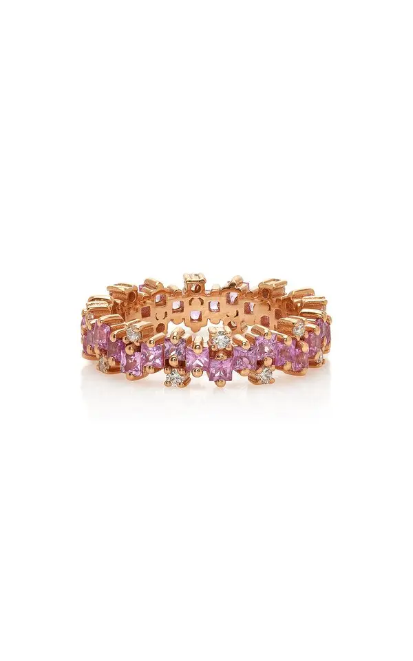 SUZANNE KALAN Mini Stacker 18k Rose Gold Diamond And Sapphire Ring