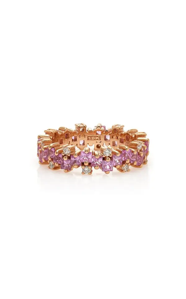 SUZANNE KALAN Mini Stacker 18k Rose Gold Diamond And Sapphire Ring