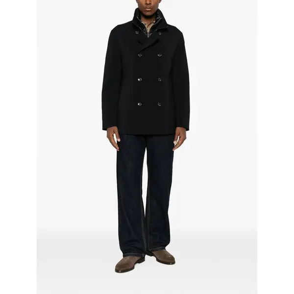 MONTECORE Double-breasted Jacket With Stand Collar - Black