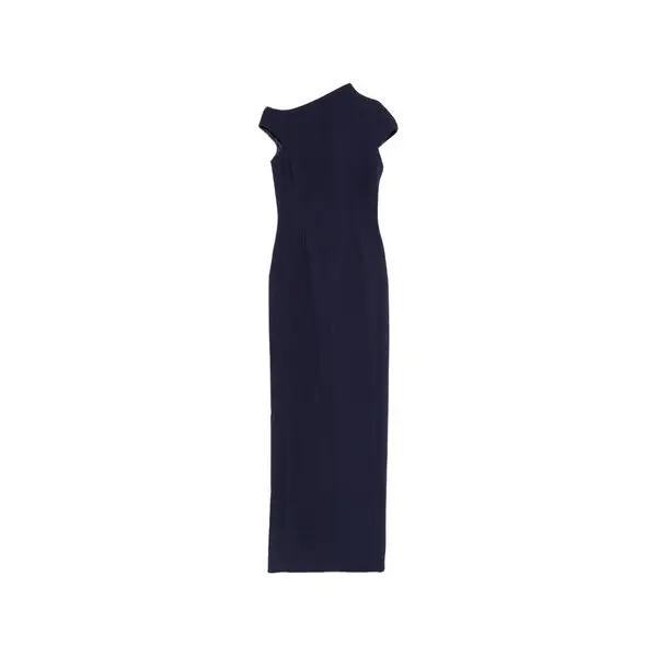 Solace London Asymmetrical Neck Cap Sleeve Floor Length Dress - Blue