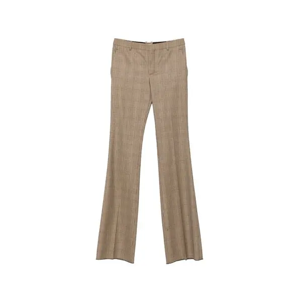 Saint Laurent Flared Prince Of Wales Check Wool Trousers - Brown