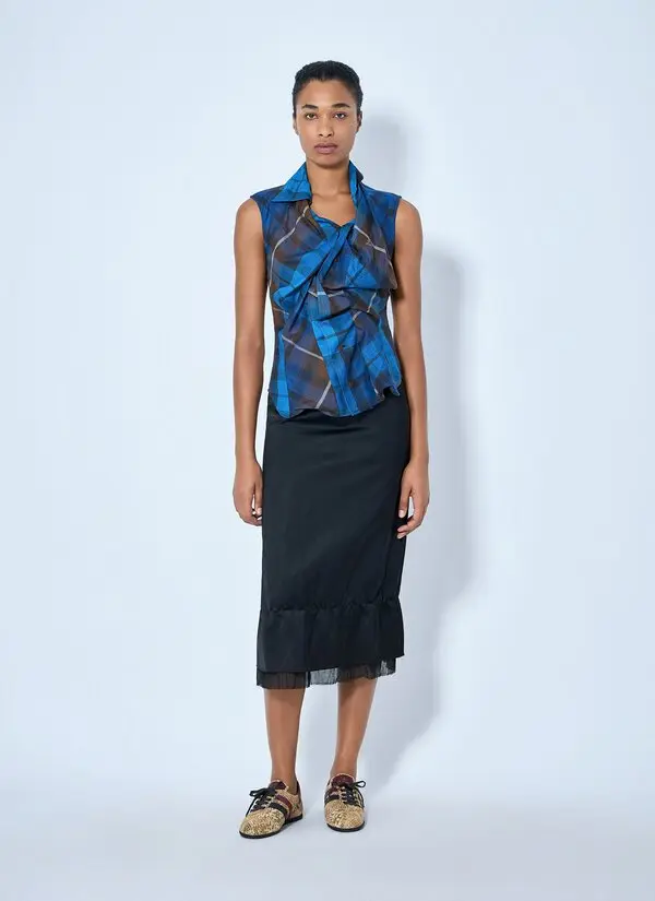 VIVIENNE WESTWOOD Sleeveless Draped Plaid Blouse - Blue