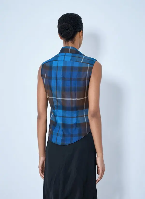 VIVIENNE WESTWOOD Sleeveless Draped Plaid Blouse - Blue
