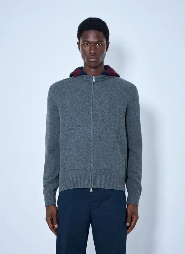 Moncler Zip-up Hoodie With Ribbed Trims - Blue