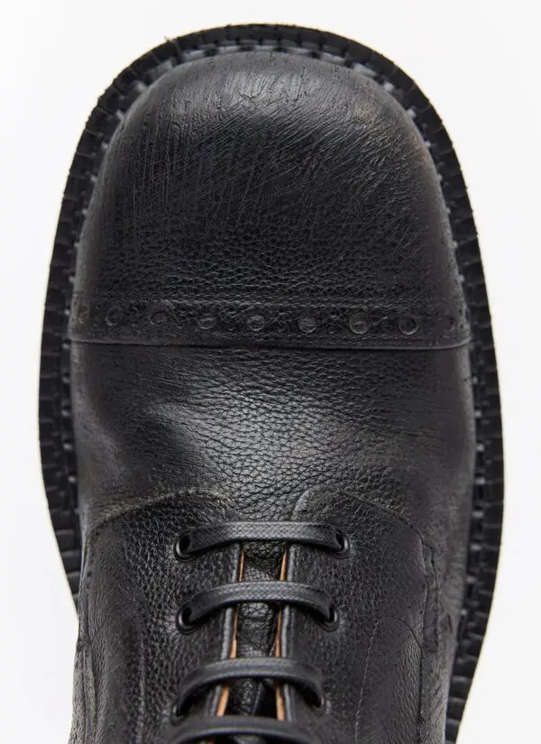 Miu Miu Knee High Distressed Leather Buckled Boots