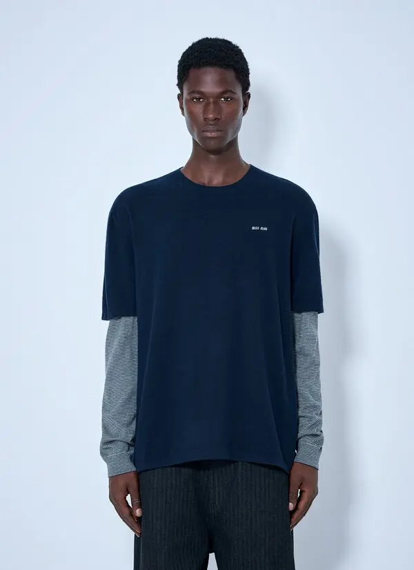 Miu Miu Layered Wool And Cashmere Sweater With Chest Logo