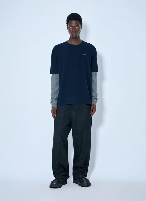 Miu Miu Layered Wool And Cashmere Sweater With Chest Logo