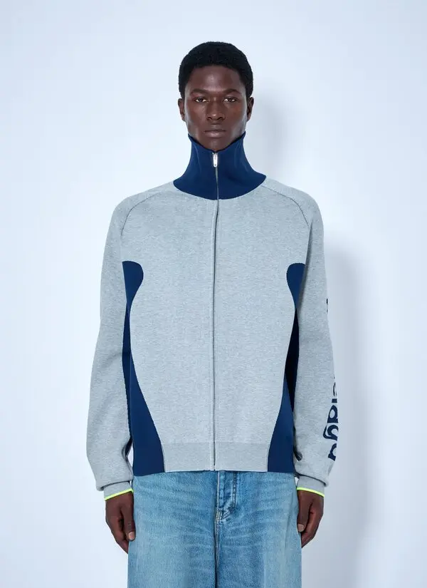 Balenciaga High-neck Zip-up Track Jacket With Contrast Panels - Gray