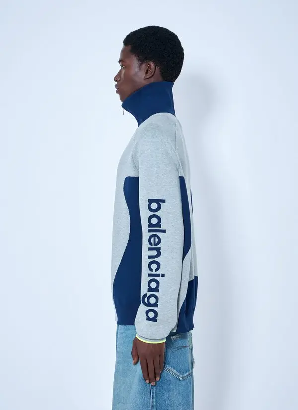 Balenciaga High-neck Zip-up Track Jacket With Contrast Panels - Gray