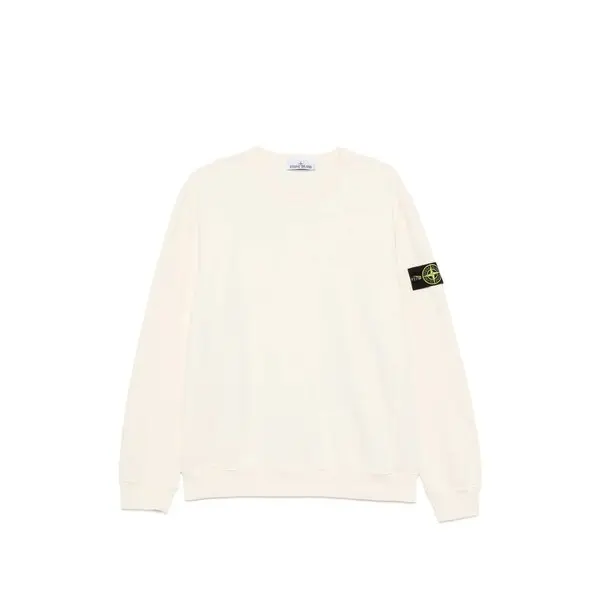 Stone Island Cotton Logo Patch Crew Neck Sweatshirt - Cream