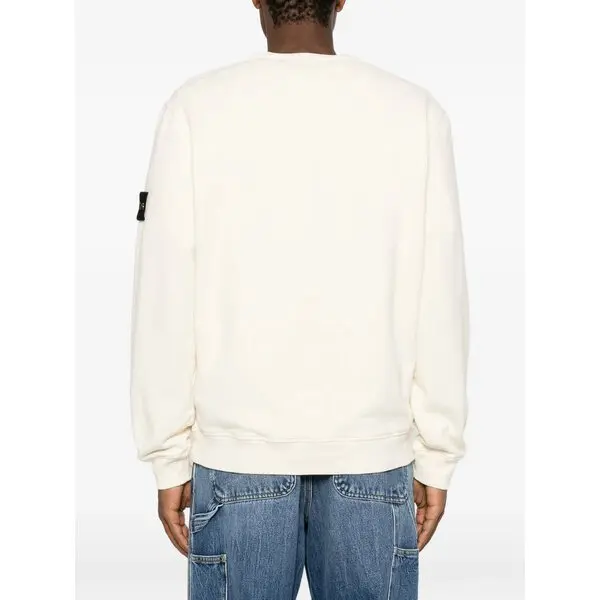 Stone Island Cotton Logo Patch Crew Neck Sweatshirt - Cream