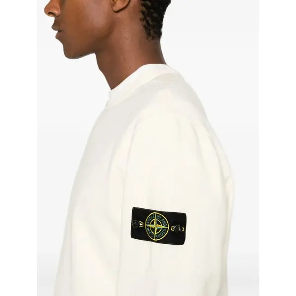 Stone Island Cotton Logo Patch Crew Neck Sweatshirt - Cream