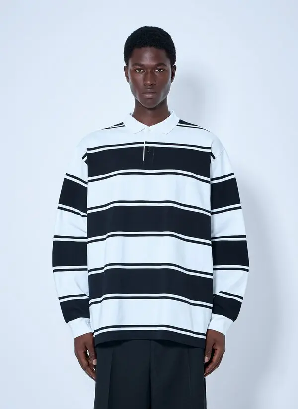 Balenciaga Striped Logo-patch Polo Shirt - Black