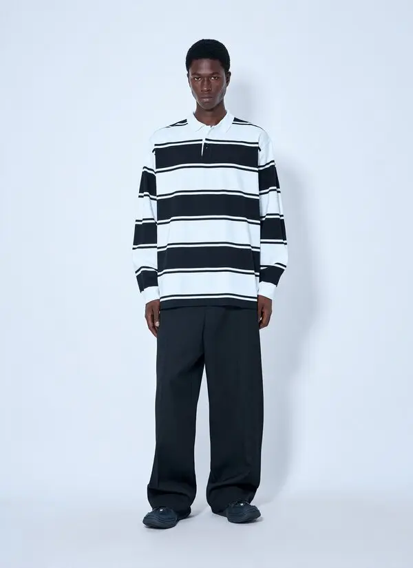 Balenciaga Striped Logo-patch Polo Shirt - Black