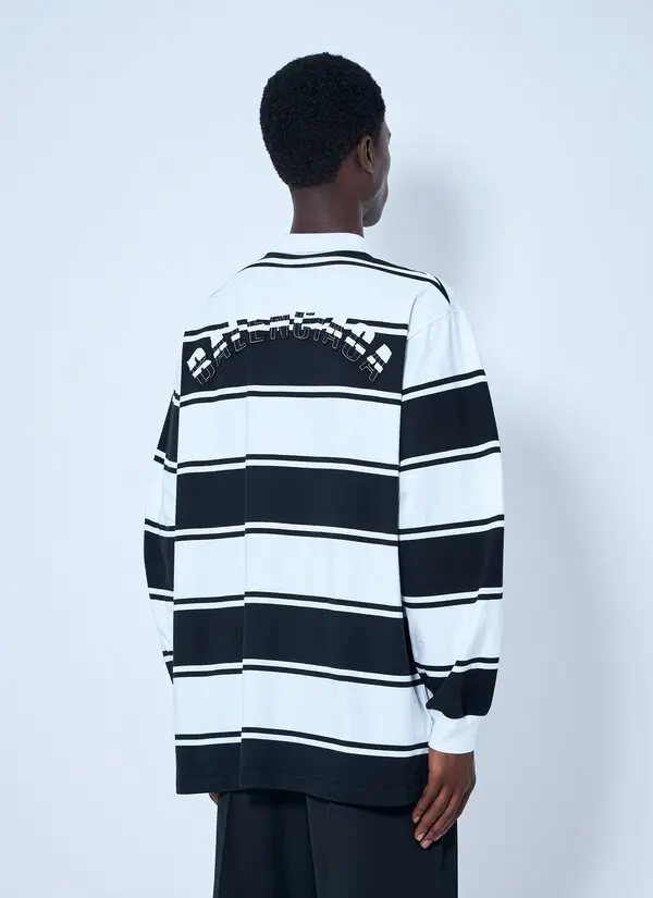 Balenciaga Striped Logo-patch Polo Shirt - Black