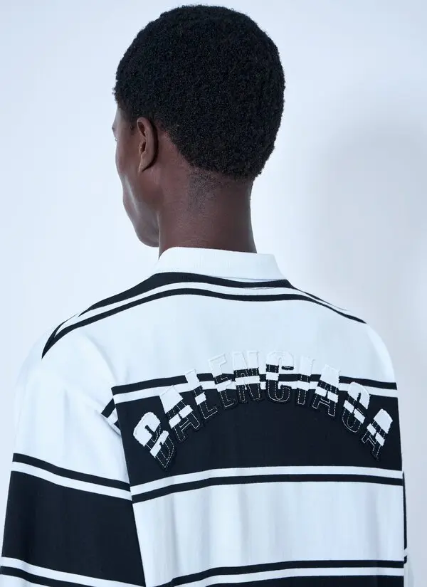 Balenciaga Striped Logo-patch Polo Shirt - Black