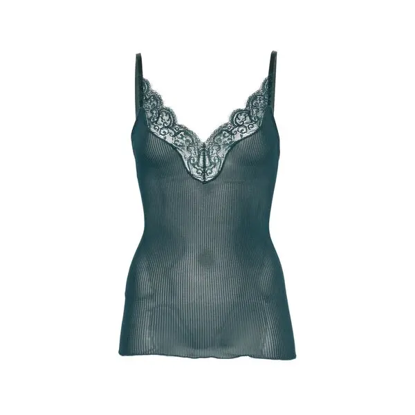 Saint Laurent Ribbed Lace Trim Camisole - Cream