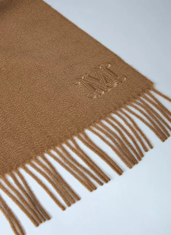 Max Mara Embroidered Fringe Wool Scarf