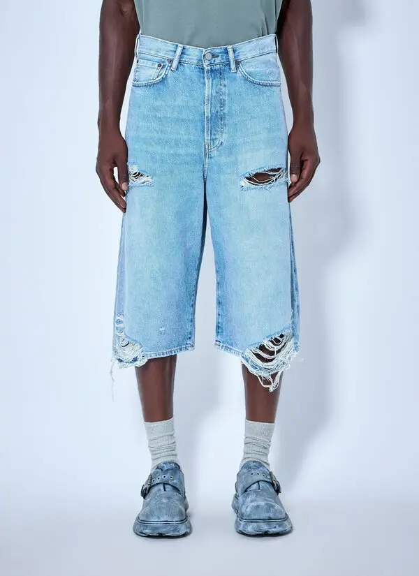 Acne Studios Distressed Denim Culottes With Raw Hems - Blue