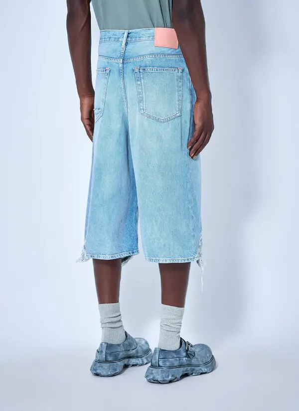 Acne Studios Distressed Denim Culottes With Raw Hems - Blue