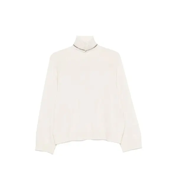 Brunello Cucinelli Cashmere Fine Knit Jumper With Monili Chain Embellishment - Gray