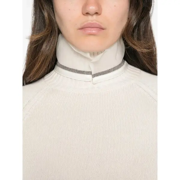 Brunello Cucinelli Cashmere Fine Knit Jumper With Monili Chain Embellishment - Gray