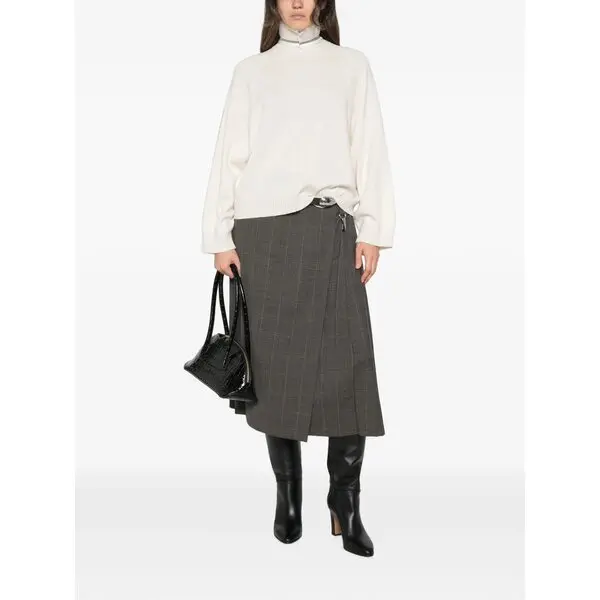 Brunello Cucinelli Cashmere Fine Knit Jumper With Monili Chain Embellishment - Gray