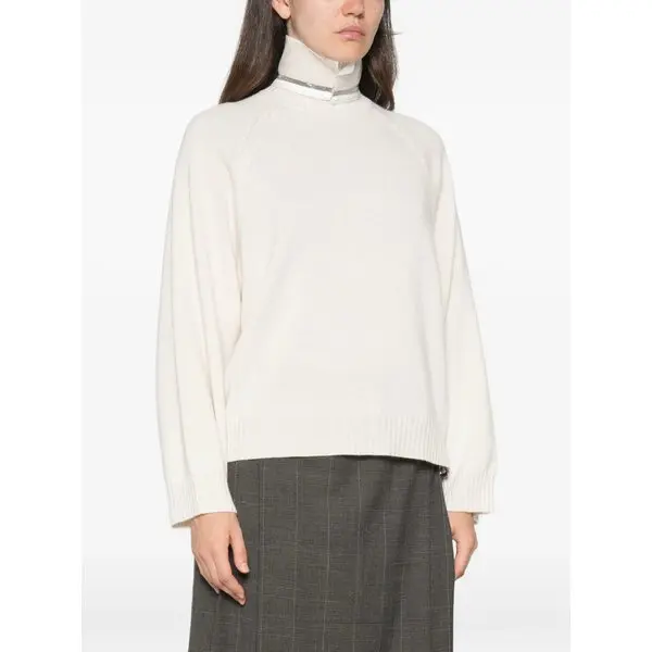 Brunello Cucinelli Cashmere Fine Knit Jumper With Monili Chain Embellishment - Gray
