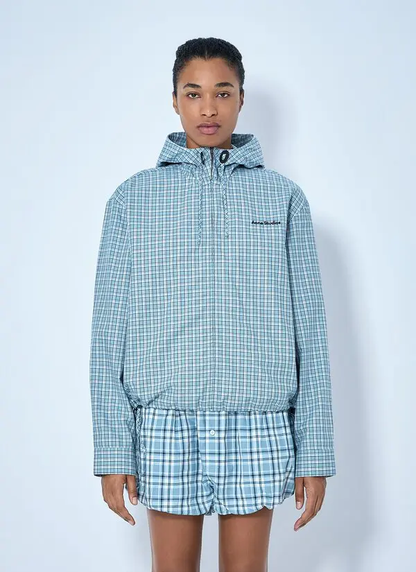 Acne Studios Checked Drawstring Hooded Jacket - Blue