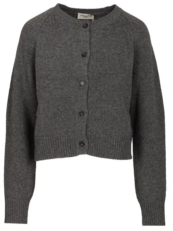 Max Mara Virgin Wool Crew Neck Button-down Cardigan - Gray