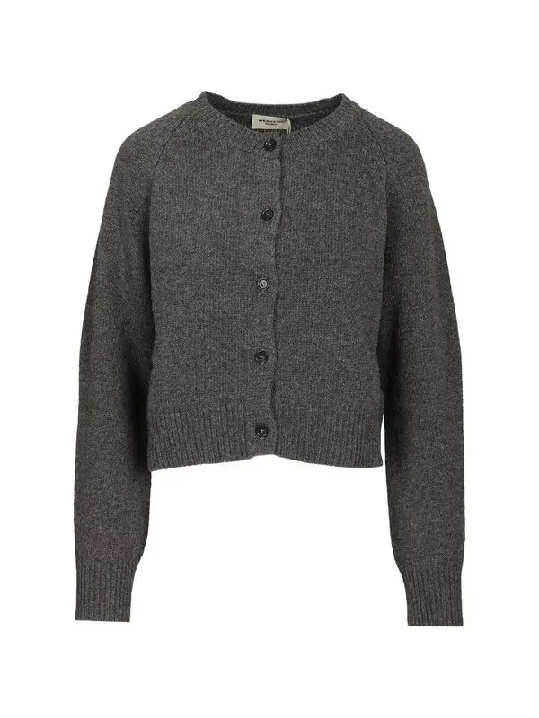 Max Mara Virgin Wool Crew Neck Button-down Cardigan - Gray