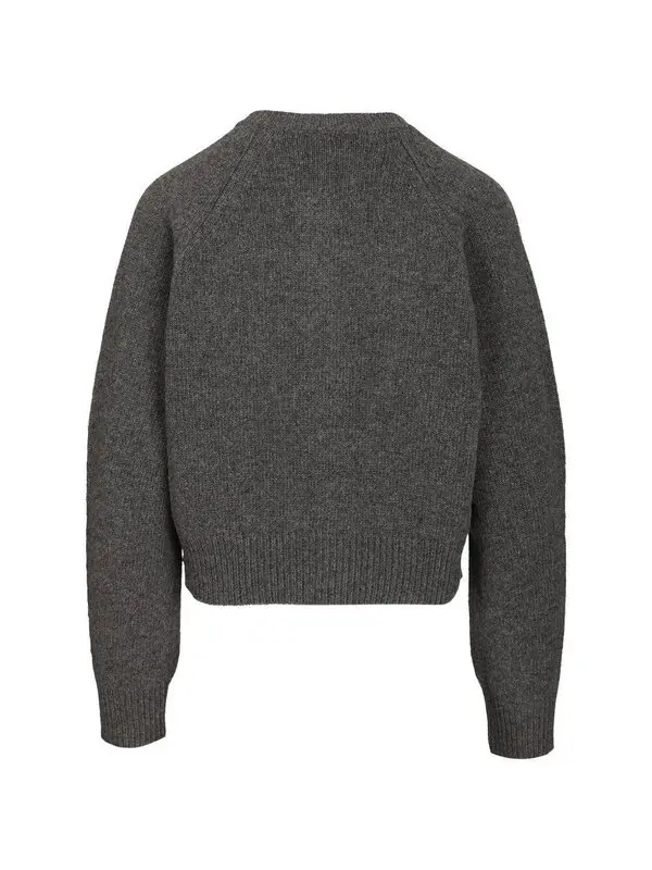 Max Mara Virgin Wool Crew Neck Button-down Cardigan - Gray