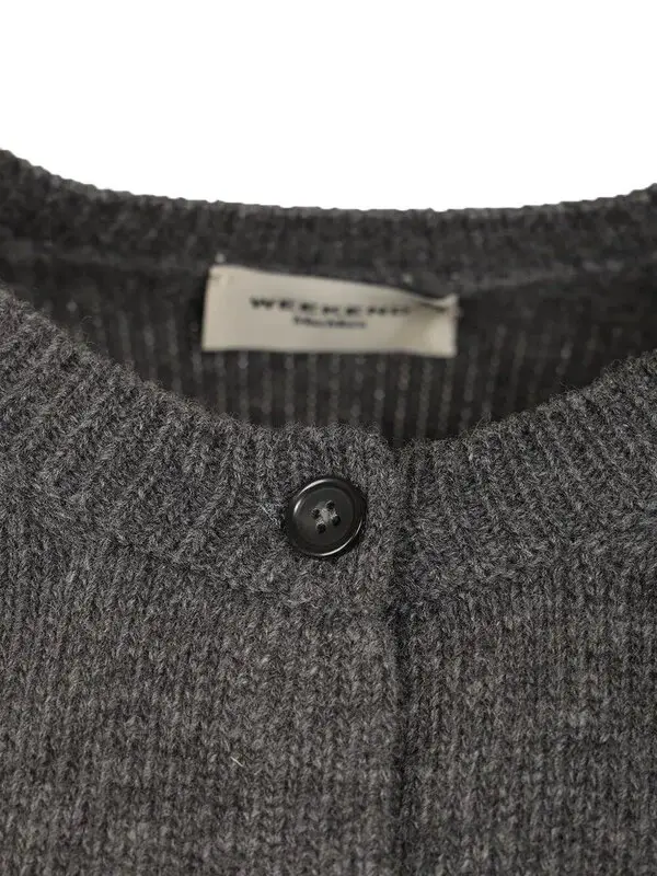 Max Mara Virgin Wool Crew Neck Button-down Cardigan - Gray